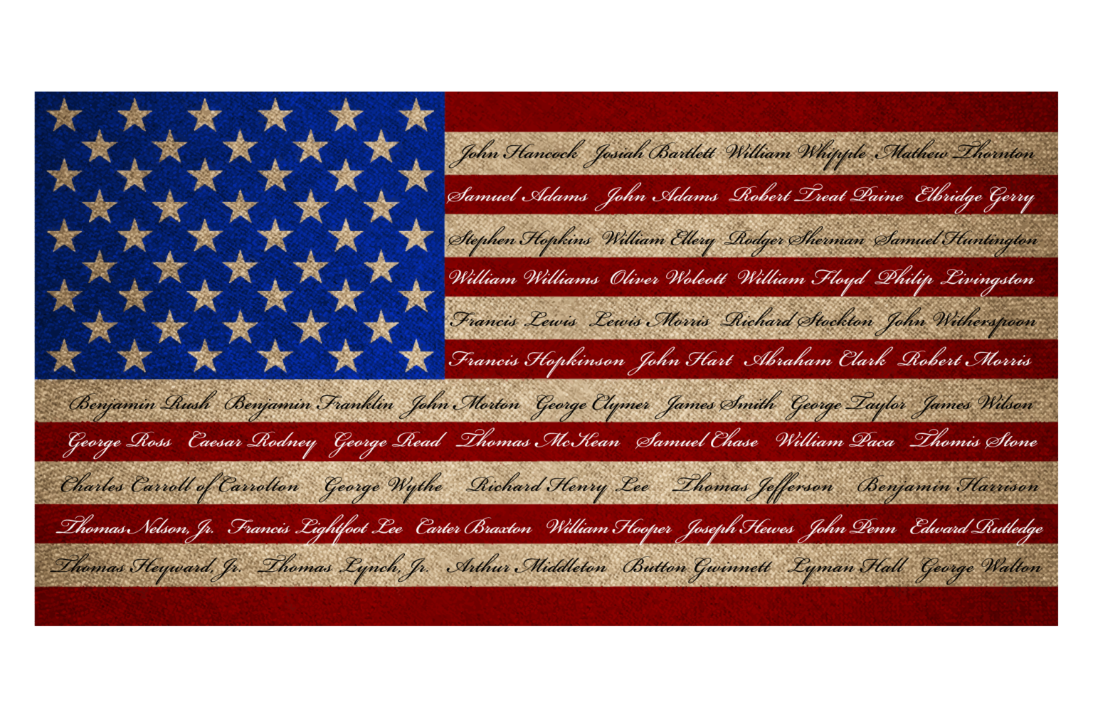 USA Poster Series - Declaration of Independence Signatures Flag - Bleudot